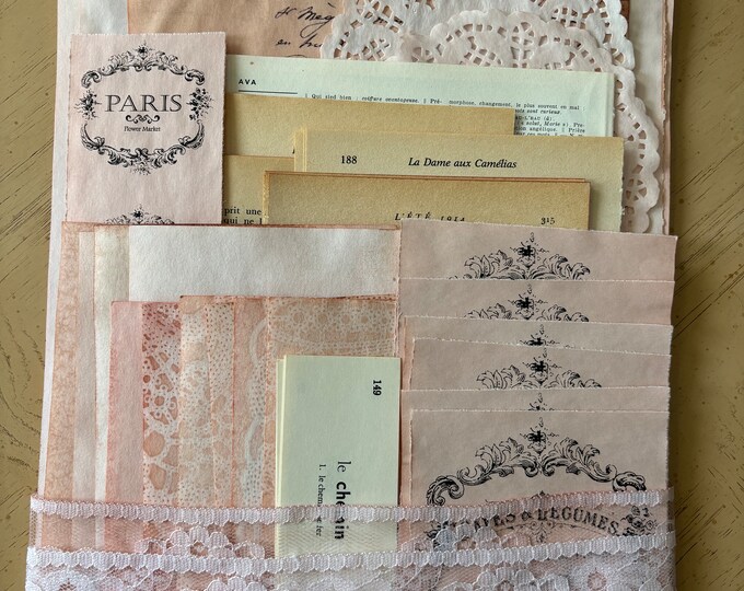 Pink French Junk Journal Kit With Avocado Dyed Papers, Vintage French ...