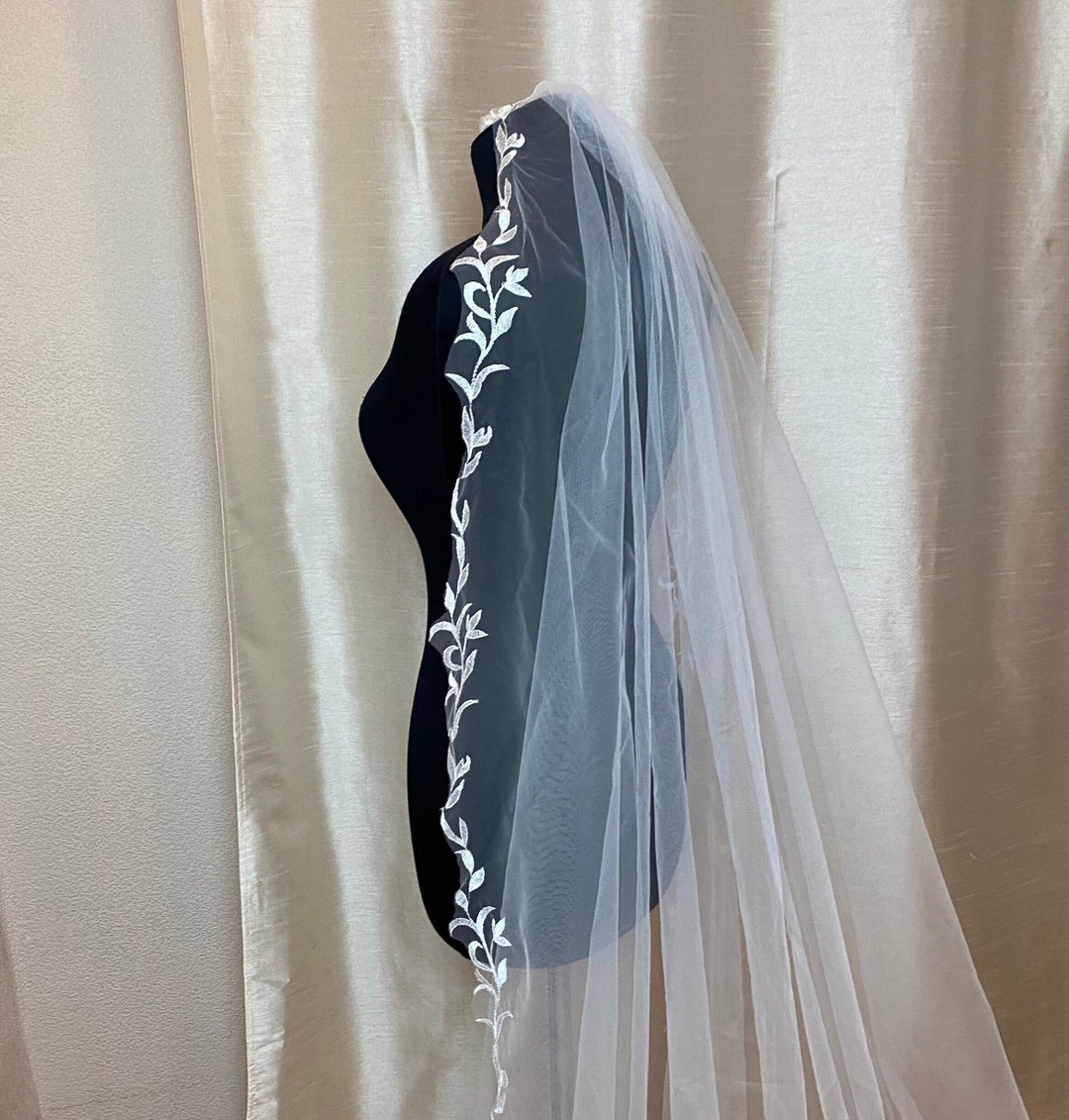 Veil Wedding Leaf Veil Ivory Lace Veil Lace White Applique Veil Bridal ...