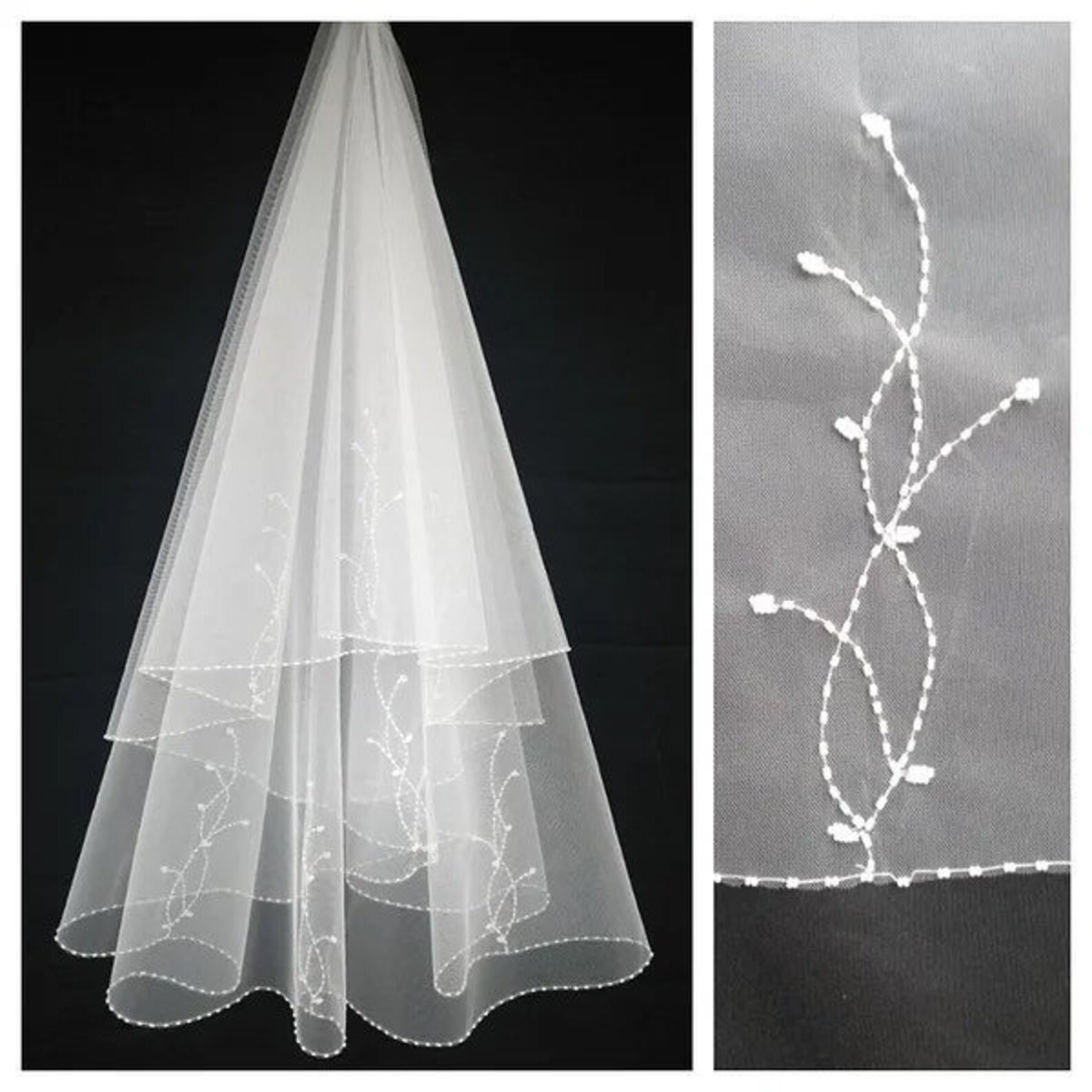 Beaded Veil Wedding Veil Beaded Two Layer Elegant Bridal Veil - Etsy