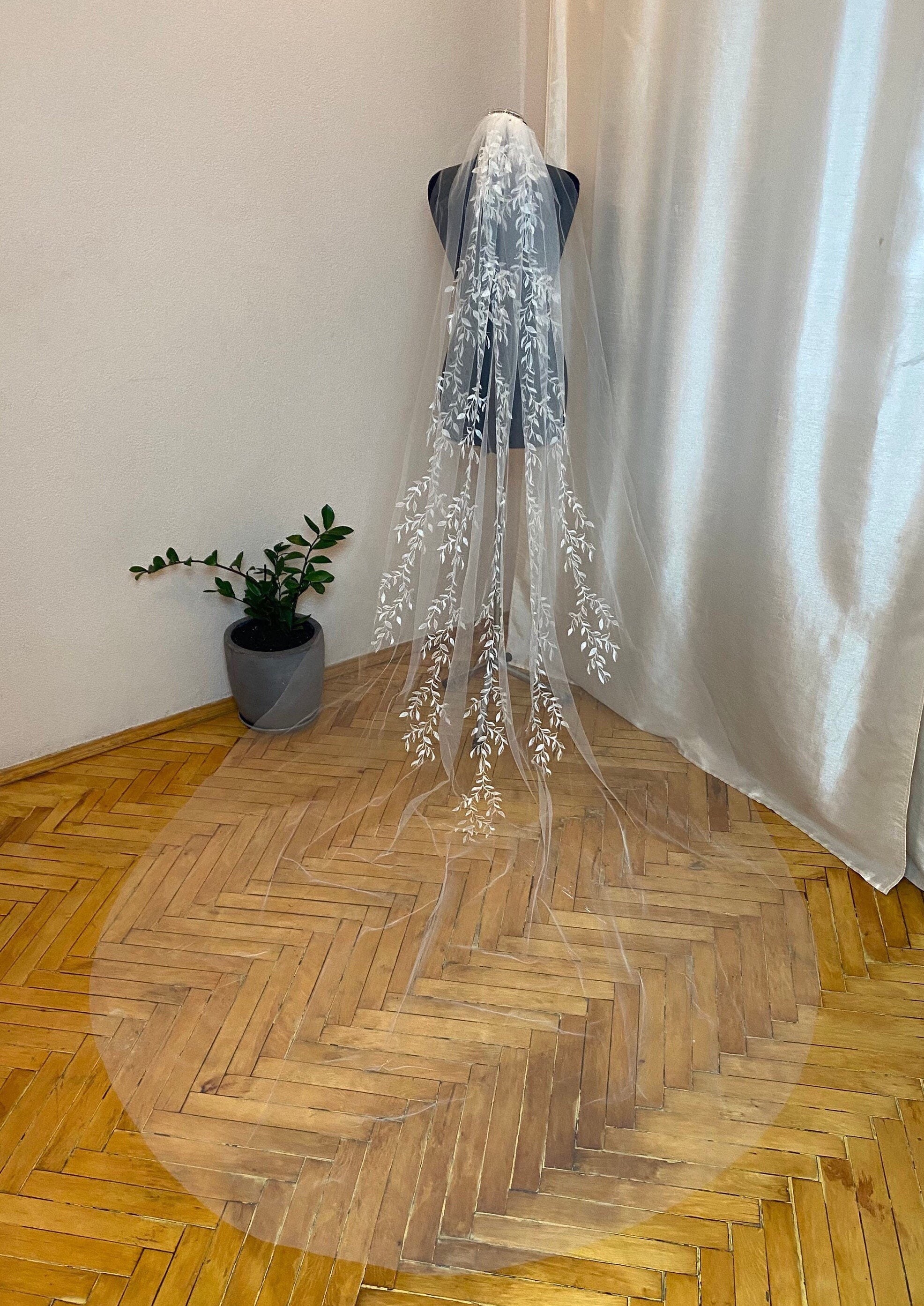 Wedding Veil Leaf Bridal Veil Lace Trim Veil Wedding Cathedral - Etsy