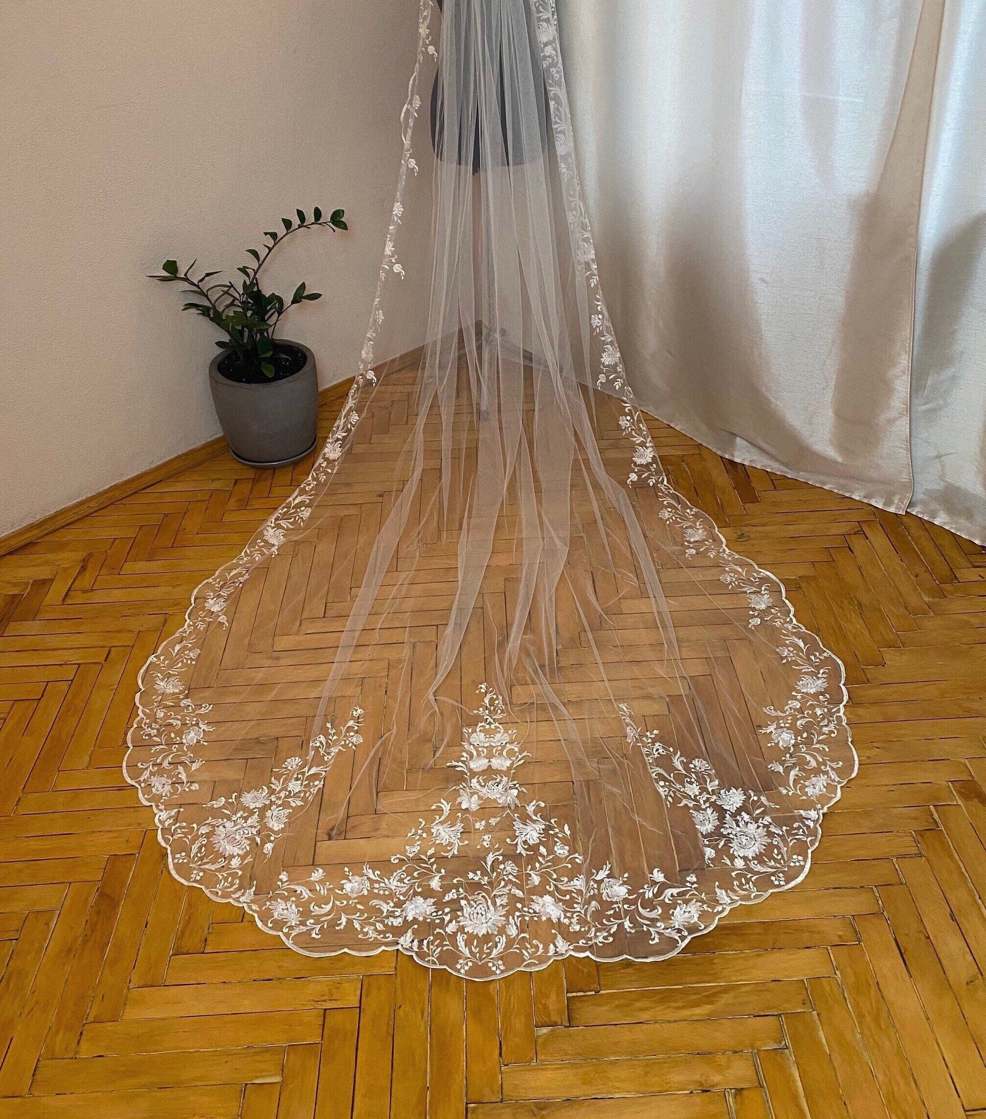 Wedding Veil Lace Bridal Veil Cathedral Veil Long Fingertip - Etsy