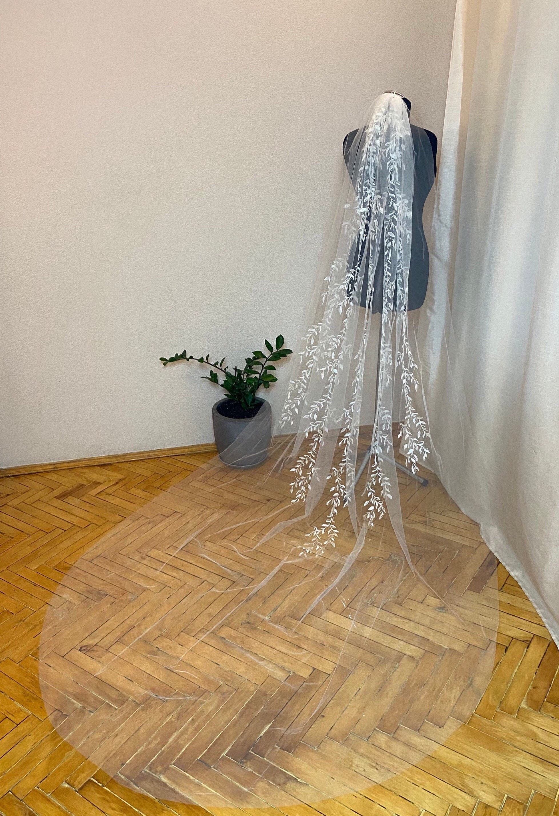 Wedding Veil Leaf Bridal Veil Lace Trim Veil Wedding Cathedral - Etsy