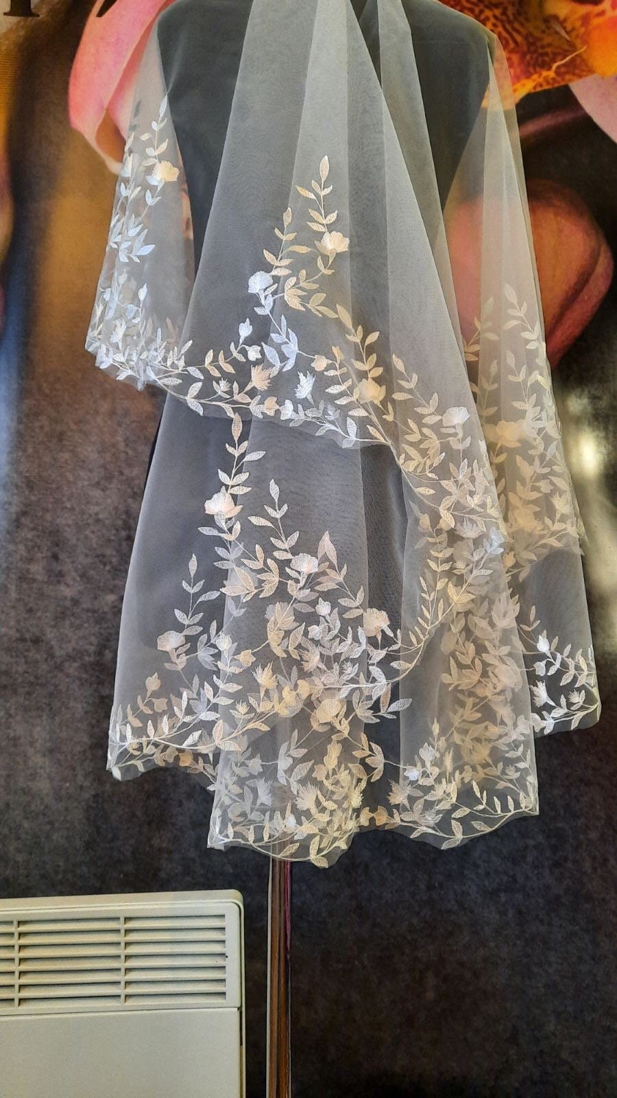 Wedding veil two tier veil ivory embroidery veil trim veil | Etsy