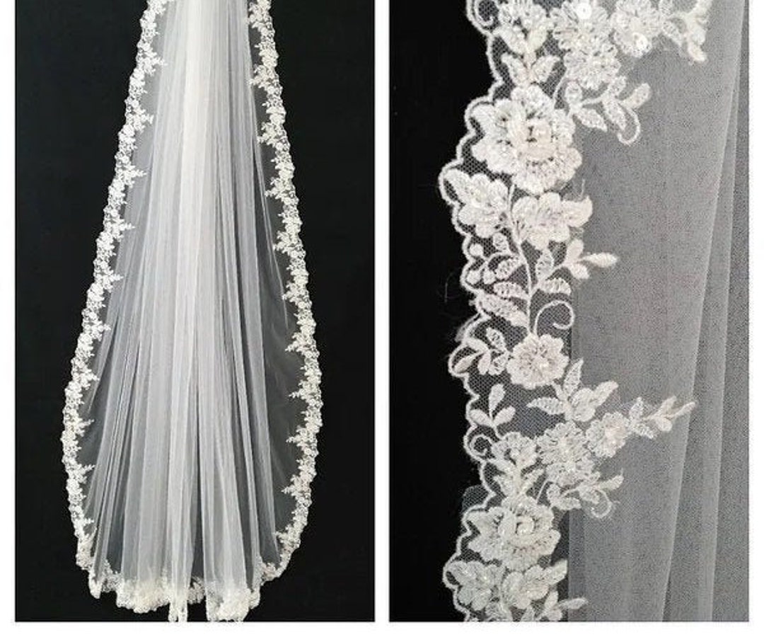 Lace Veil Cathedral Bridal Veil With Lace Wedding Veil Soft - Etsy