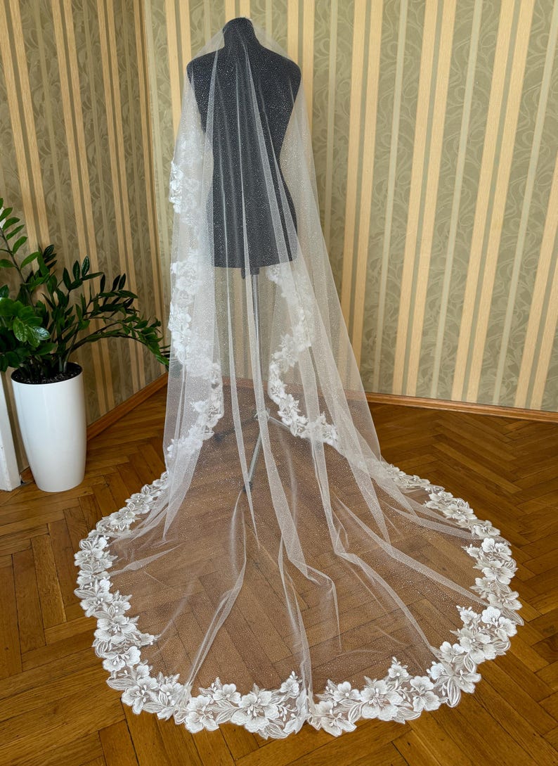 Veil Glitter Wedding Veil Lace Veil 2 Tier Veil Wedding Lace 2 Layer ...