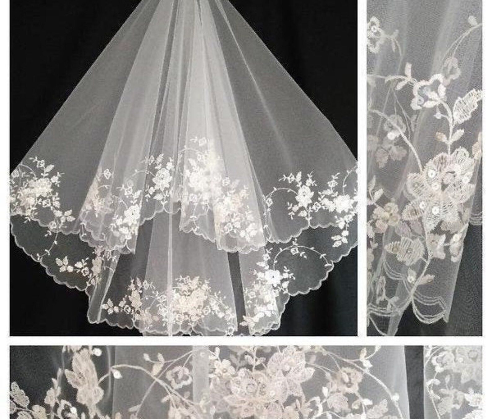 Bridal Veil Wedding Veil White Veil Embroidery Beaded Veil - Etsy