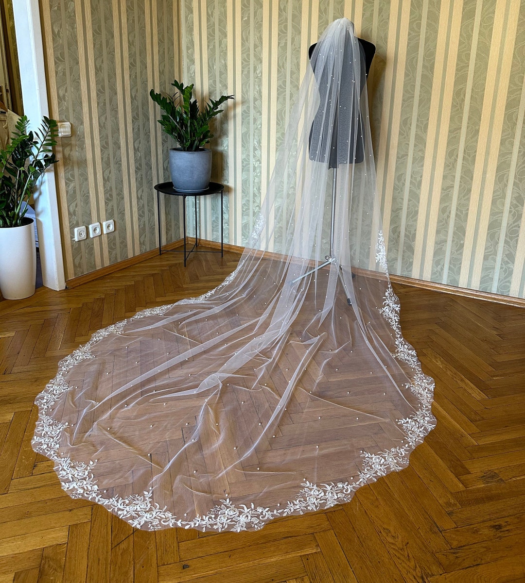 Veil Wedding Pearl Veil Leaf Veil Lace Wedding Veil Leaves Veil Bridal ...