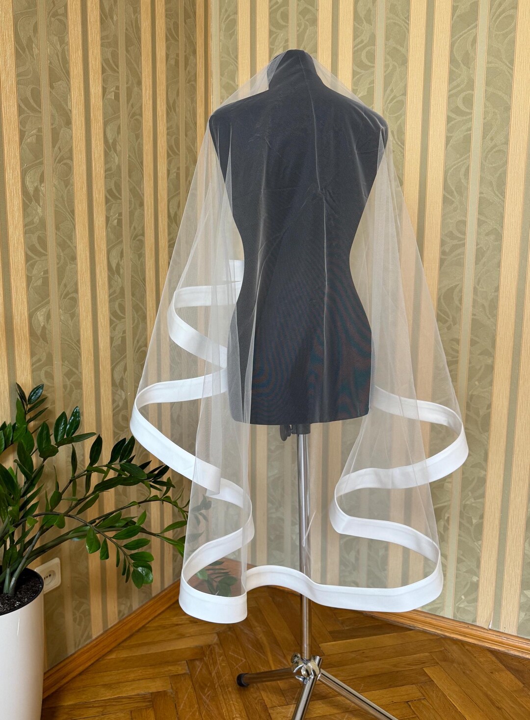 Wedding Veil Satin Ribbon Veil Wedding Veil 2 Tier Veil Bridal Veil ...
