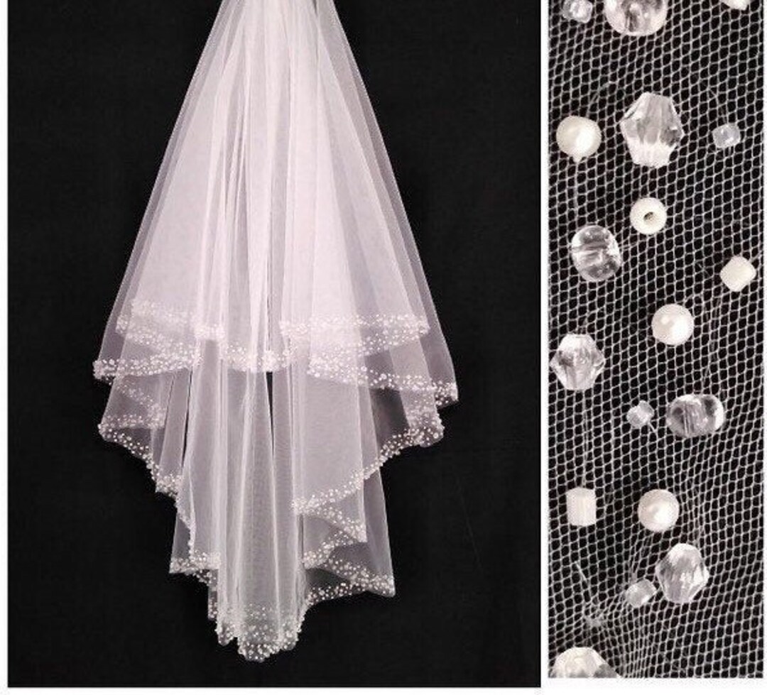Wedding Veil Beaded Two Layer Elegant Bridal Veil 2tier Veil Short ...