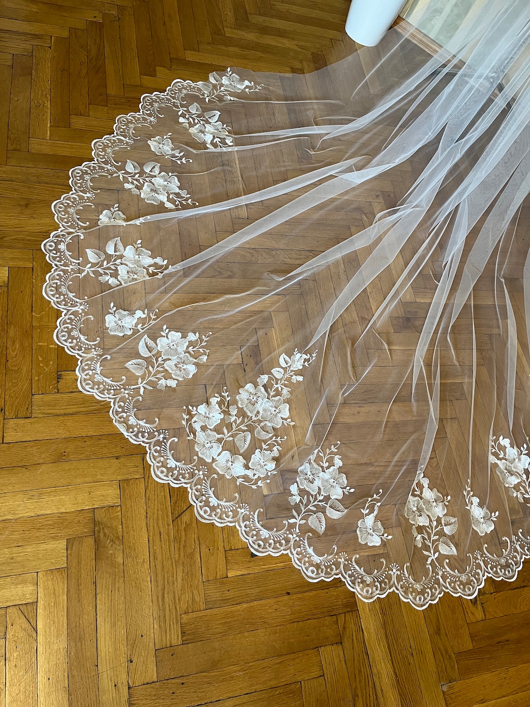 Wedding Veil Lace Chapel Length Veil Lace Veil Flower Veil Trim Veil ...