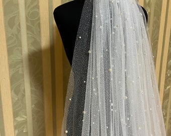 Glitter Veil Wedding Veil Pearl Veil Wedding Cathedral Veil Glitter ...