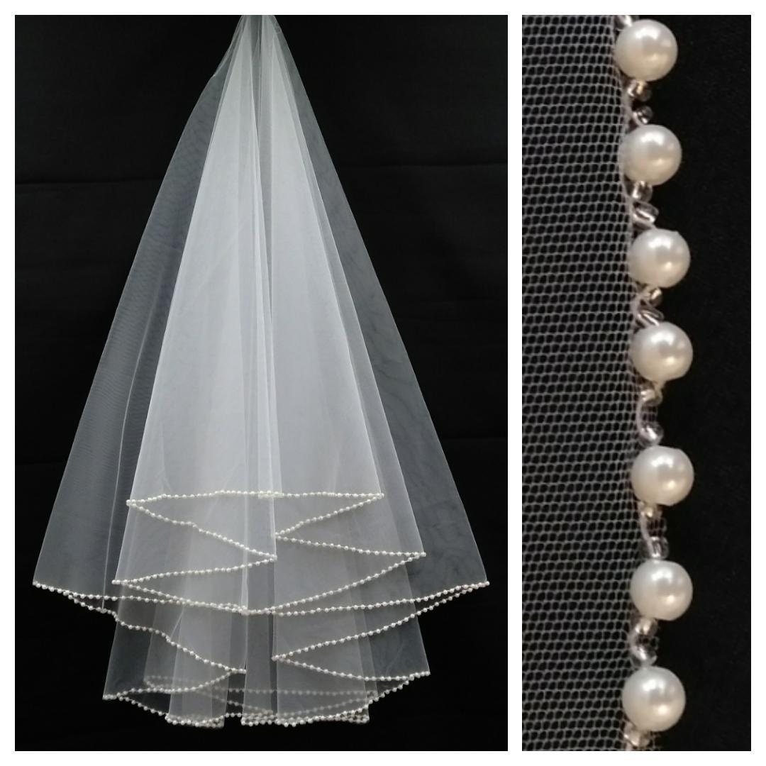 Beaded Wedding Veil 2 Layer Elegant Bridal Veil Two Tier Veil Short ...
