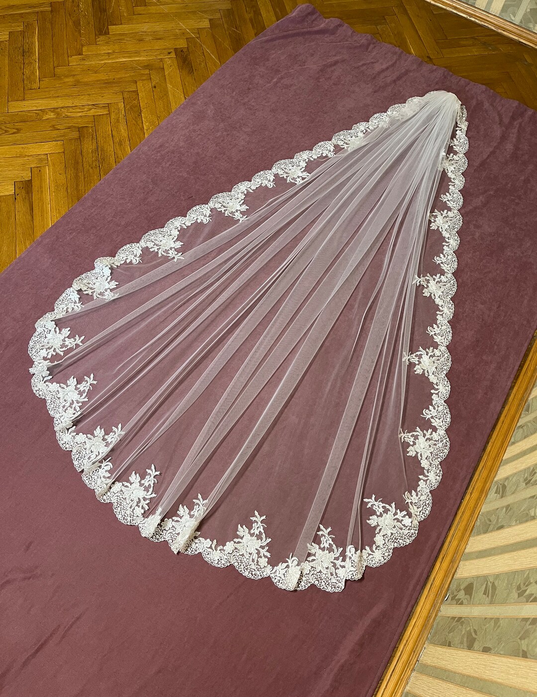 Veil Wedding Lace Edge Veil Lace Wedding Cathedral Veil Chapel Length ...