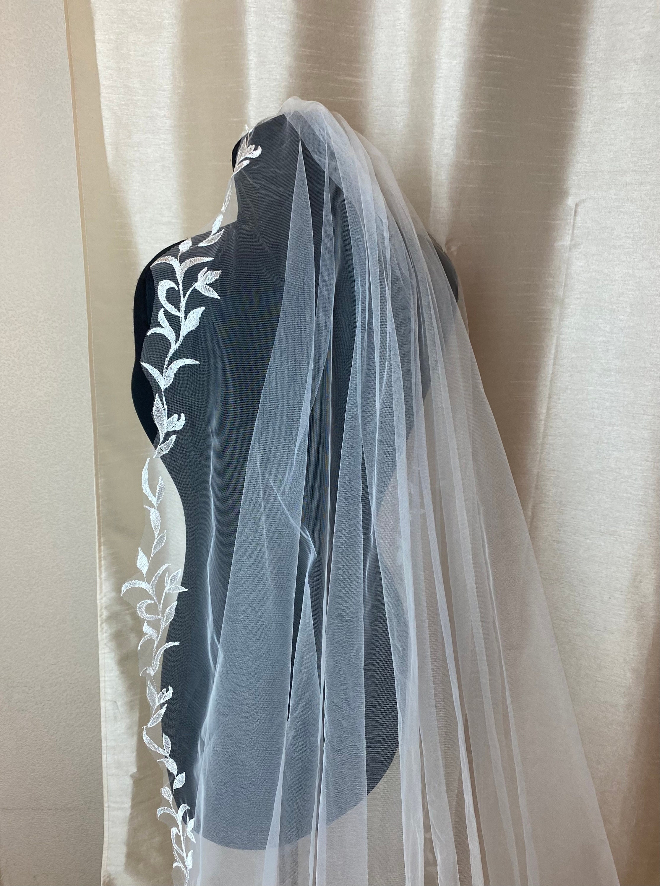 Veil Wedding Leaf Veil Ivory Lace Veil Lace White Applique Veil Bridal ...