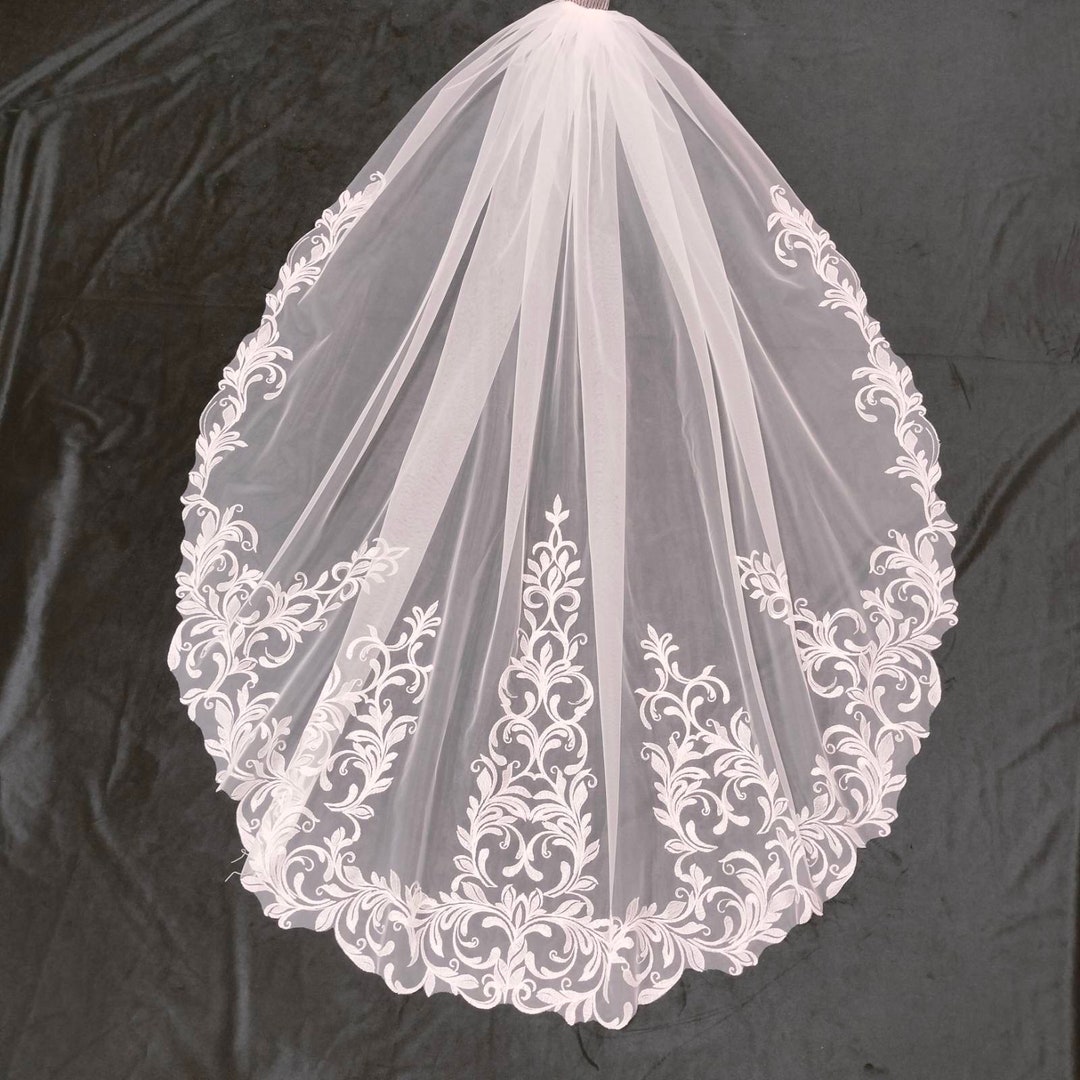 Wedding Veil Pattern Bridal Veil 1 Tier Short Veil Tulle With Lace Veil ...