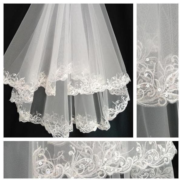 Bridal Veil Wedding Veil White Veil Embroidery Beaded Veil - Etsy