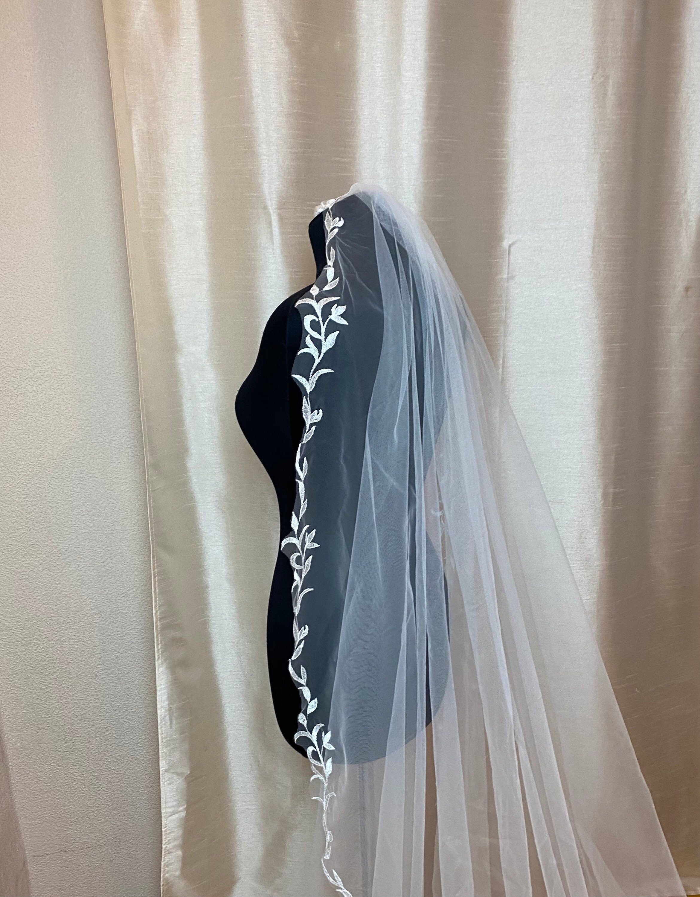 Veil Wedding Leaf Veil Ivory Lace Veil Lace White Applique - Etsy
