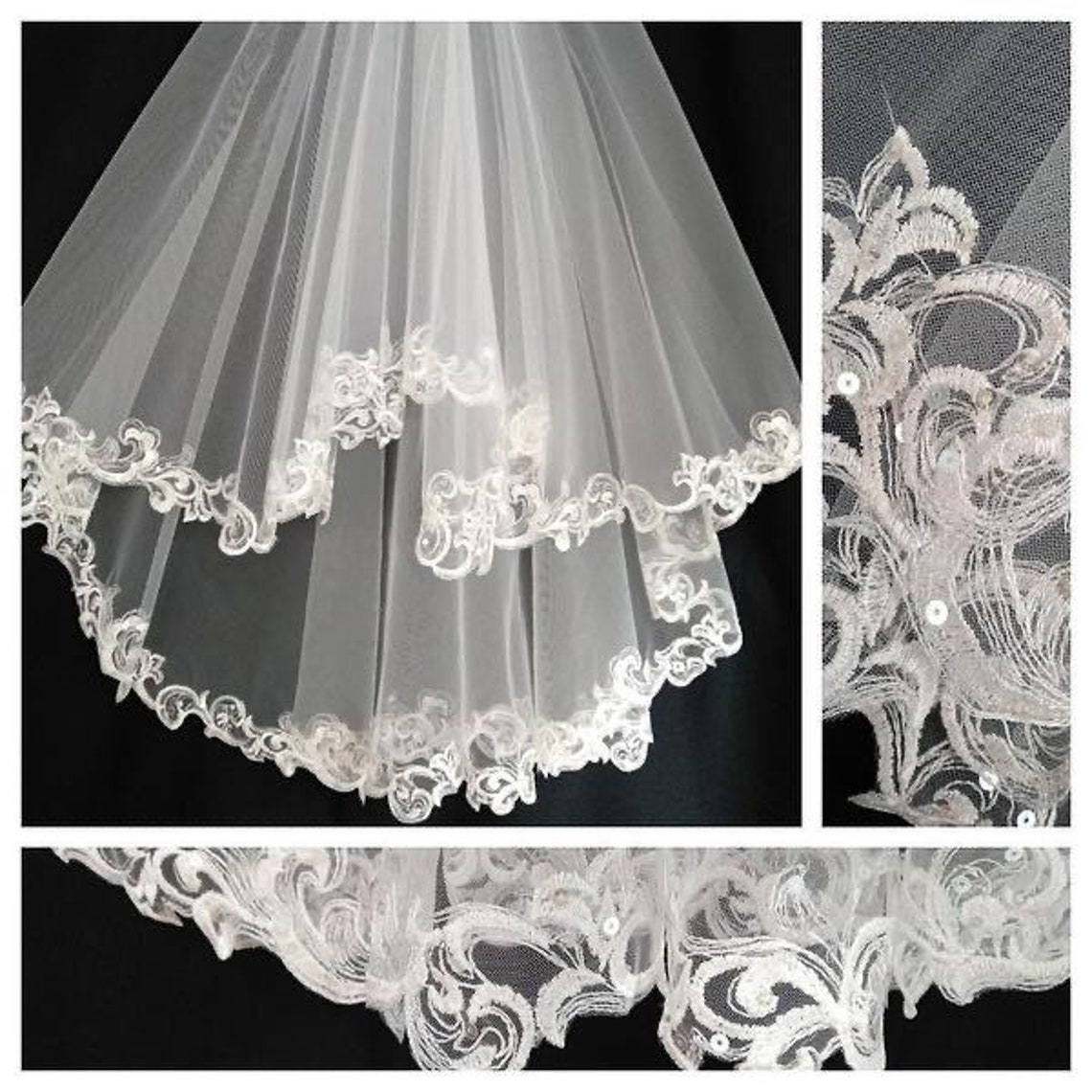 Bridal Veil Wedding Veil White Veil Embroidery Beaded Veil - Etsy