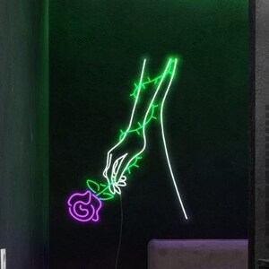 Hand With Rose Neon Sign Holding Hand, Hand With Flower / Body Led Sign ...