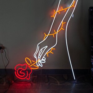 Hand With Rose Neon Sign Holding Hand, Hand With Flower / Body Led Sign ...