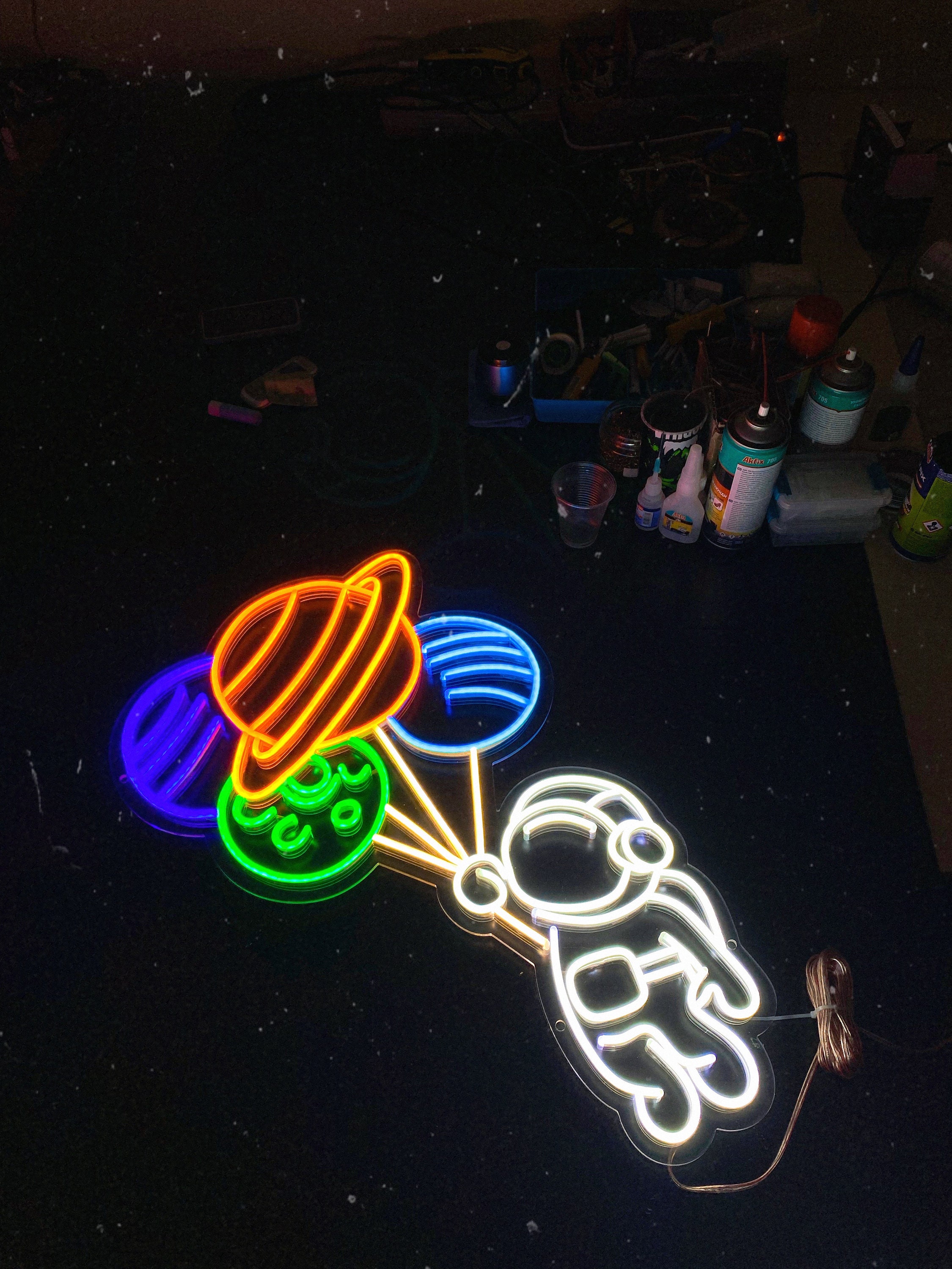 Flying Astronaut Neon Signastronaut on the Planetsastronaut | Etsy