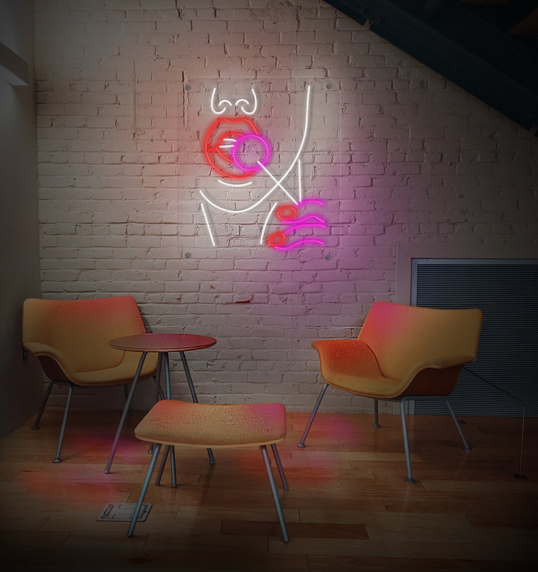 Girl With Lollipop Neon Sign Face Girl, Candy Face Neon Light,lollipop ...