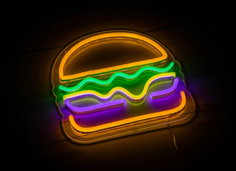 Cartel de neón de hamburguesa Neón para café decoración de - Etsy España