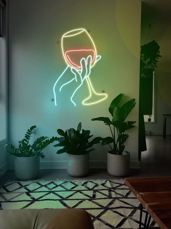 Glass of Wine Hand Neon Sign Wine Neon Light Sign Neon - Etsy