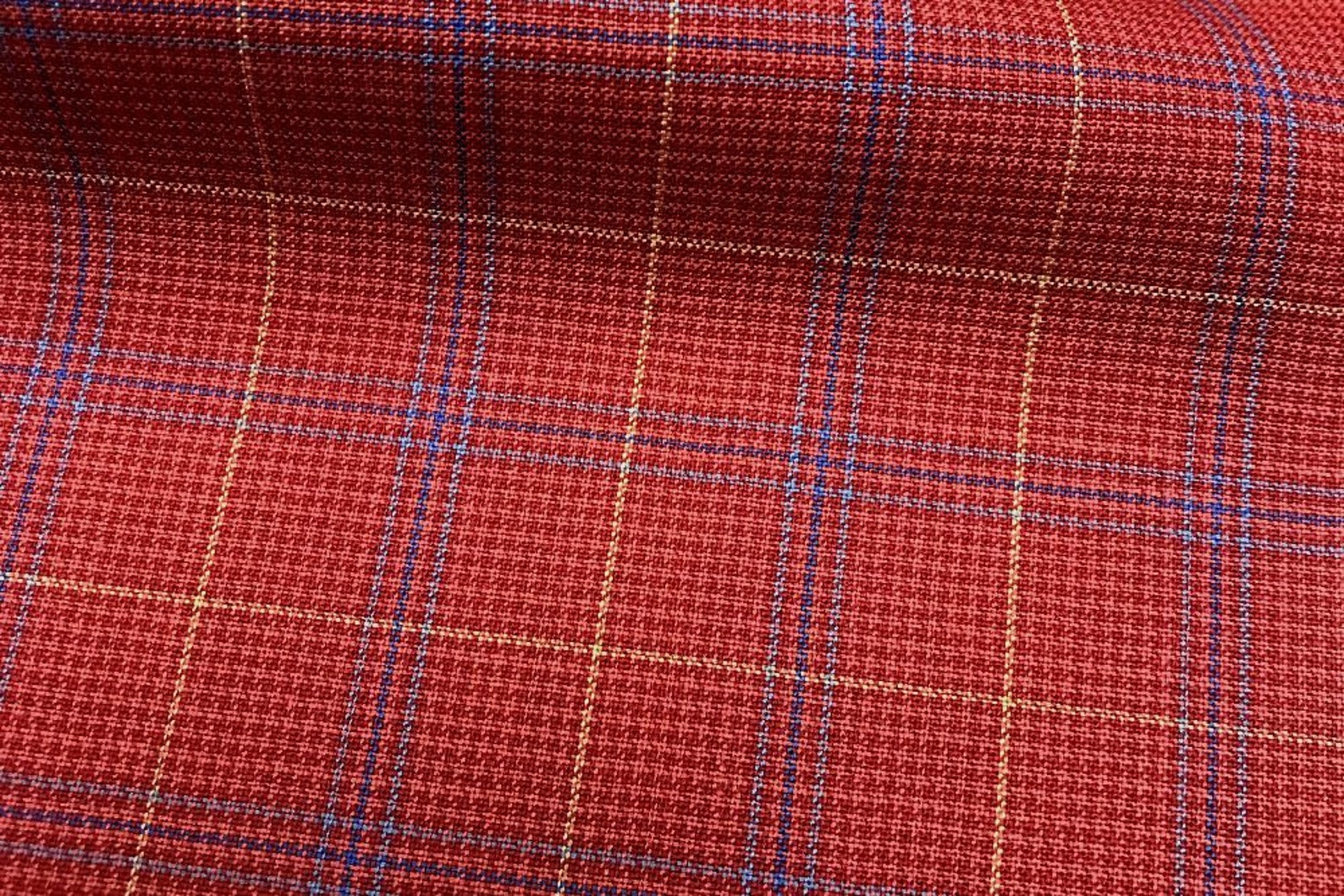 Red With Stone/blue/navy Check Jacketing and Suiting Fabric - Etsy