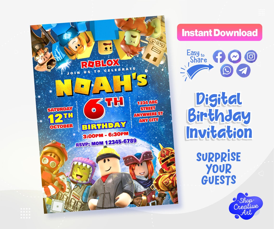 Roblox Invite Roblox Birthday Invitation Roblox Party Invitation Roblox ...