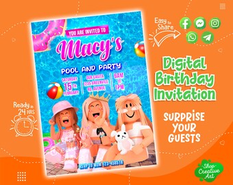 ROBLOX Kids Birthday Pool Party Invitation Template Printable, Kids ...