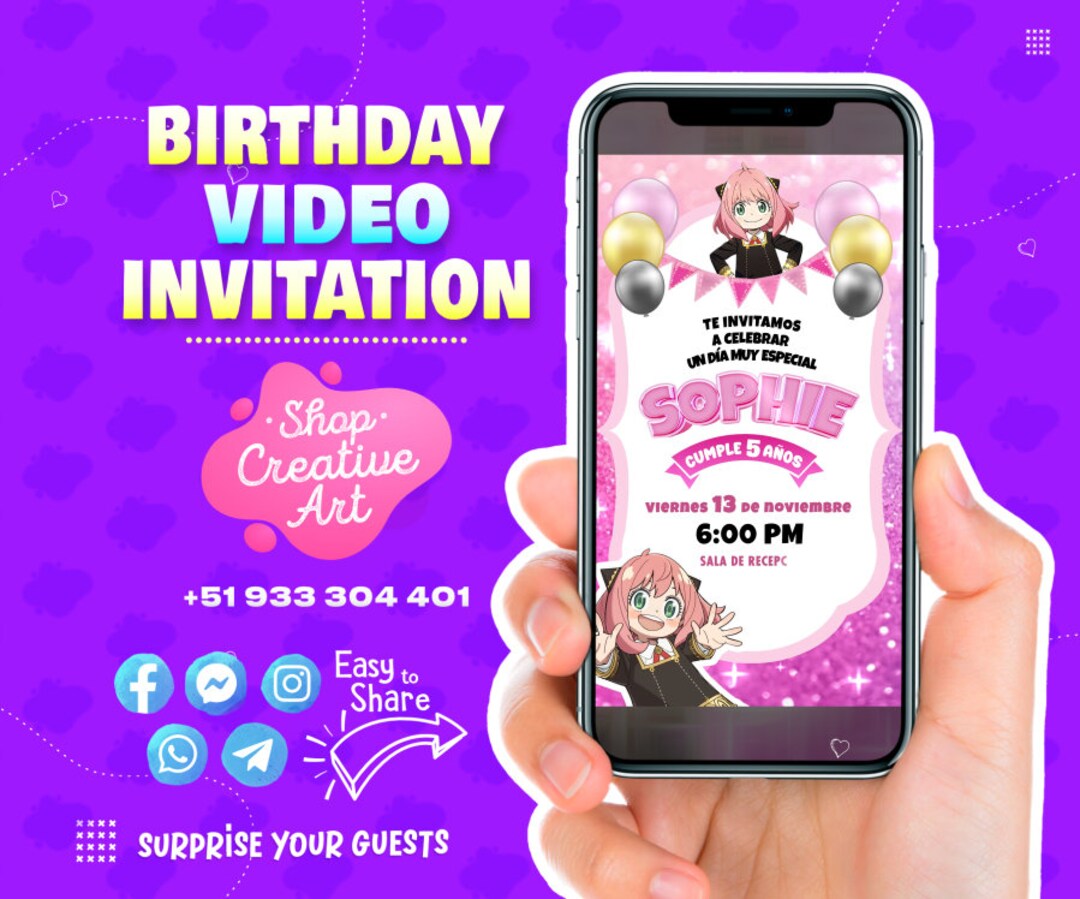 Anya Animated Video Video Birthday Invitation Anya Party Invite Girls ...
