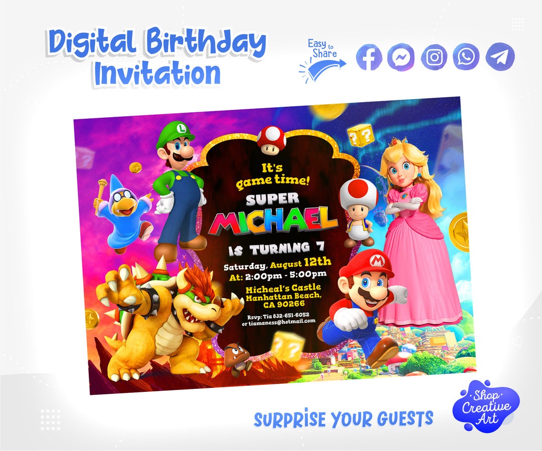 The Super Mario Movie Birthday Invitation, Super Mario Birthday, Super ...