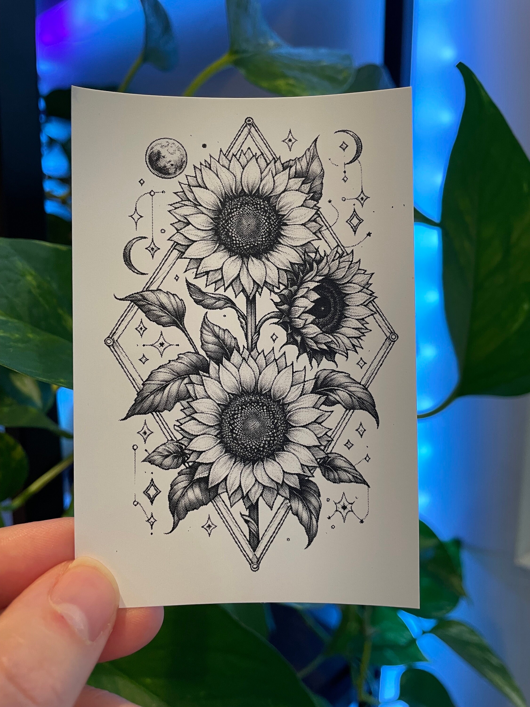 Celestial Sunflower Temporary Tattoo - Etsy