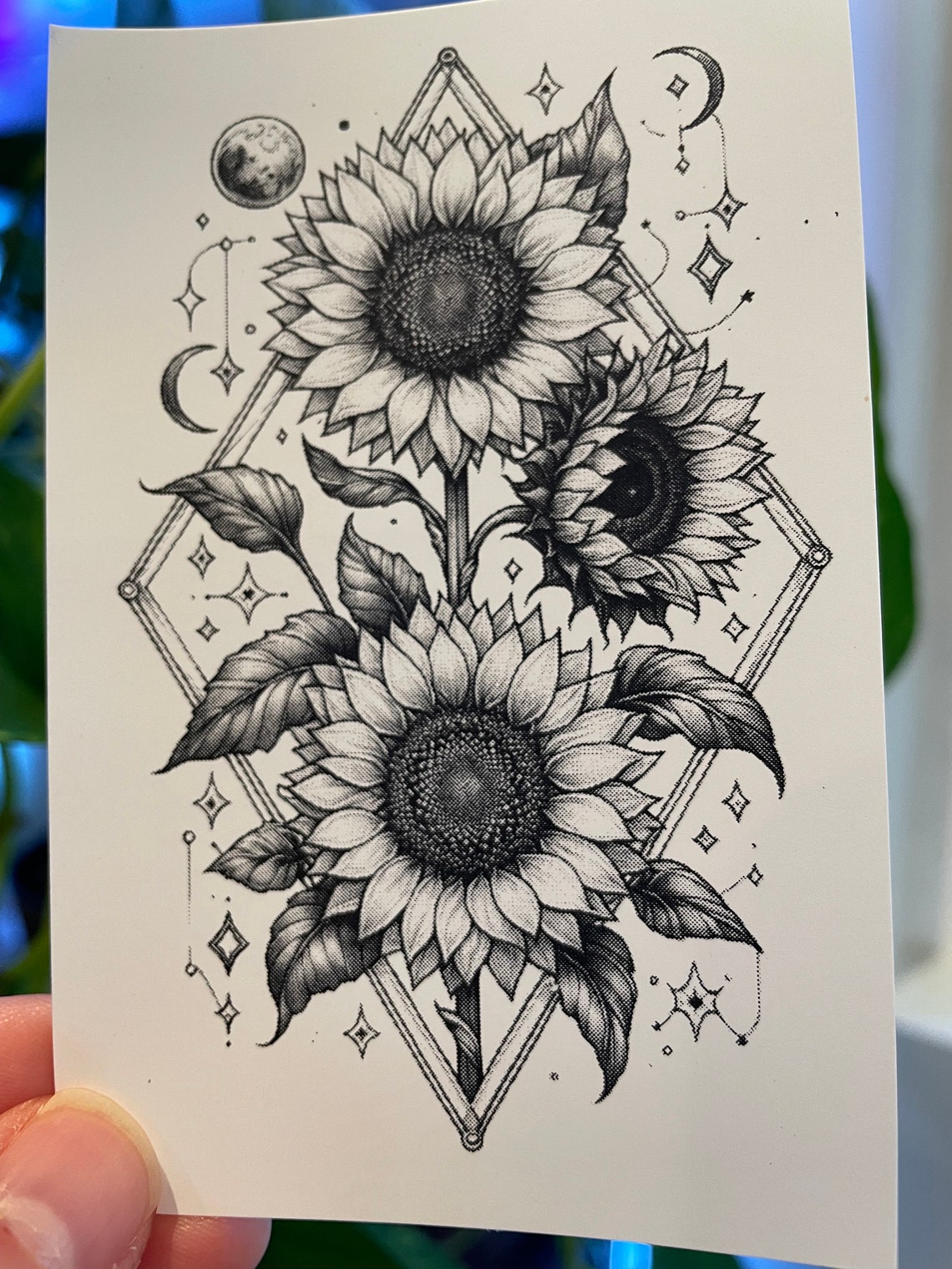 Celestial Sunflower Temporary Tattoo - Etsy
