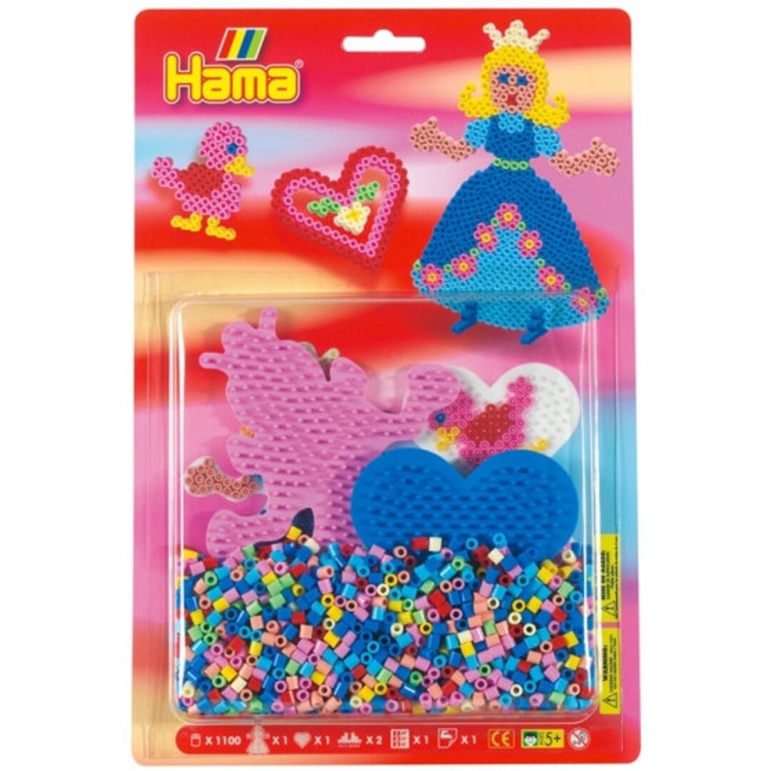 Heart and Princess Blister 1100 Pieces and 2 Pegboards Hama Beads Midi ...