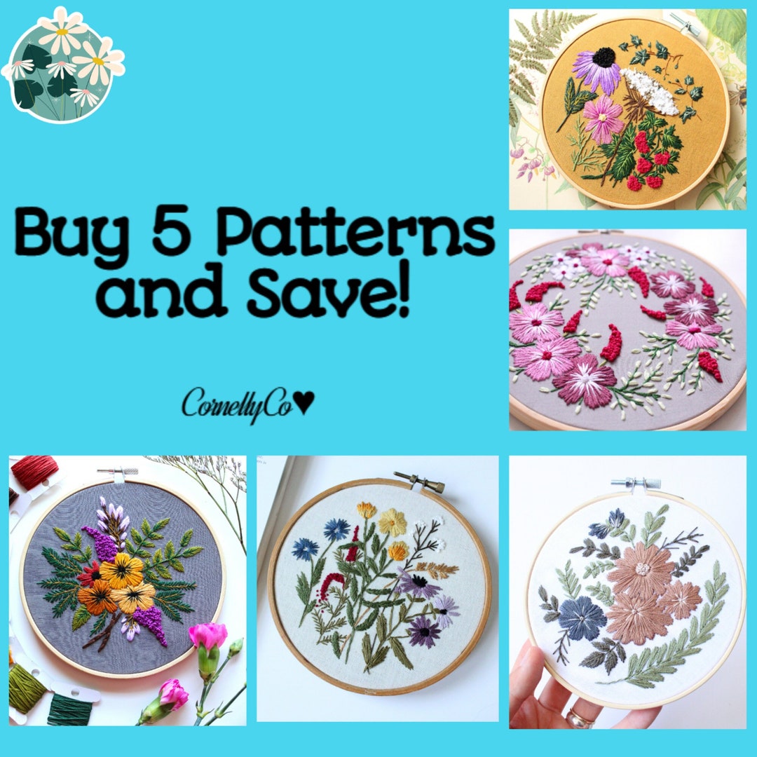 5 Patterns in One, Embroidery PDF Pattern, Plant Embroidery, Flower ...