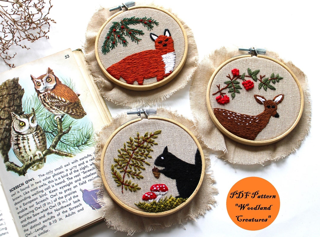 Woodland Animals PDF Embroidery Pattern- Three Piece Embroidery Set ...