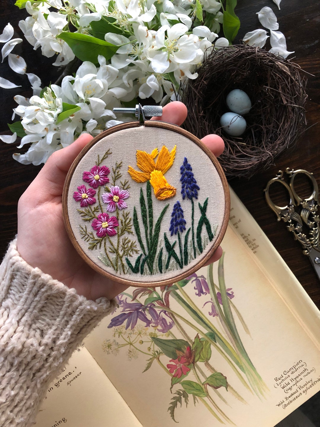 Daffodil Meadow Embroidery Pattern: Cosmos, Hyacinth (PDF Pattern) - Etsy