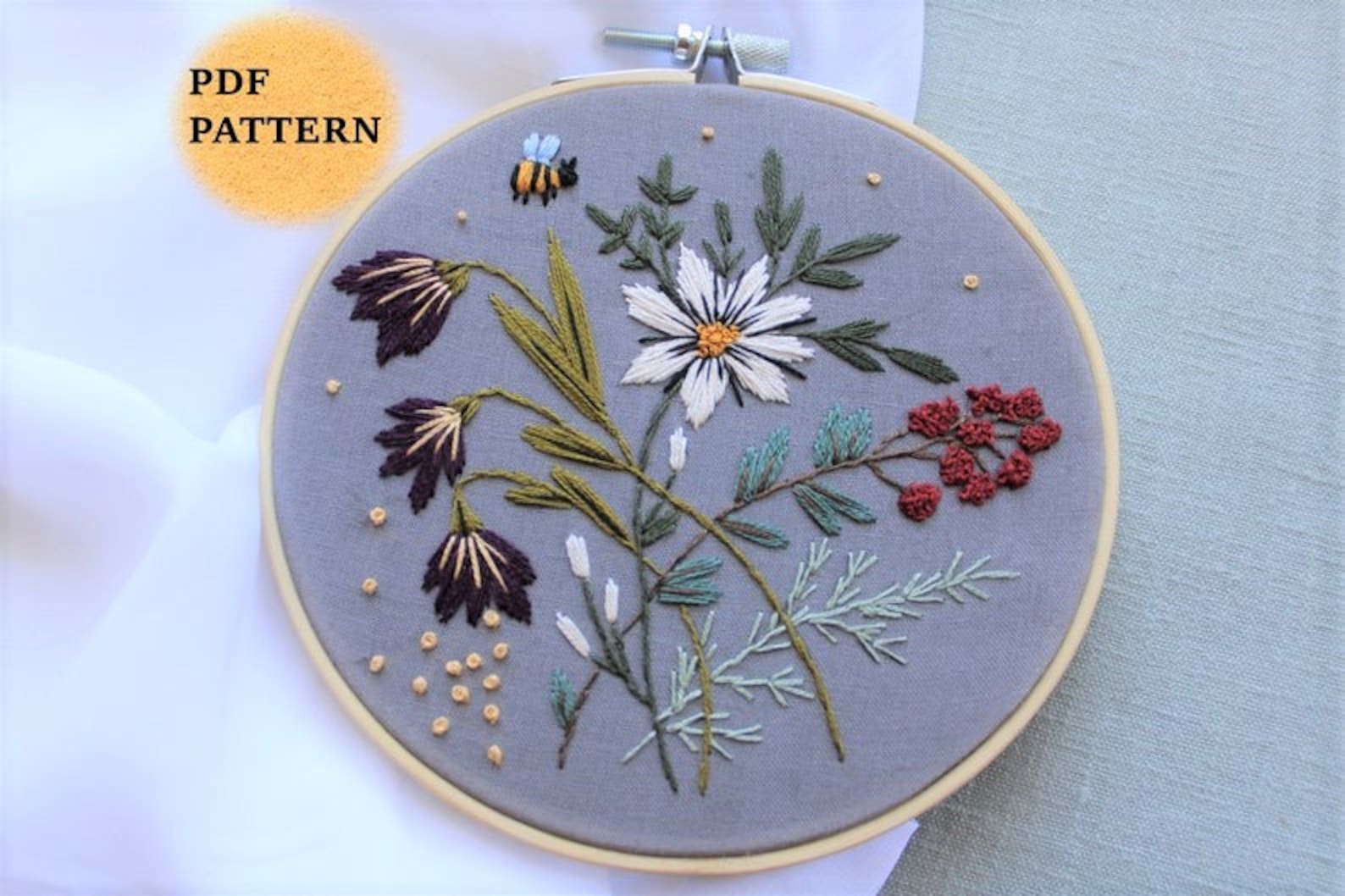 Embroidery PDF Pattern, Floral Embroidery Pattern, Flower Embroidery ...