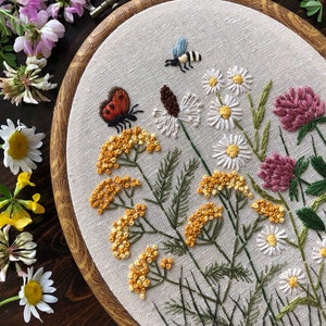 Warm Meadow - Embroidery PDF Pattern Download, Yellow Yarrow, Daisy ...