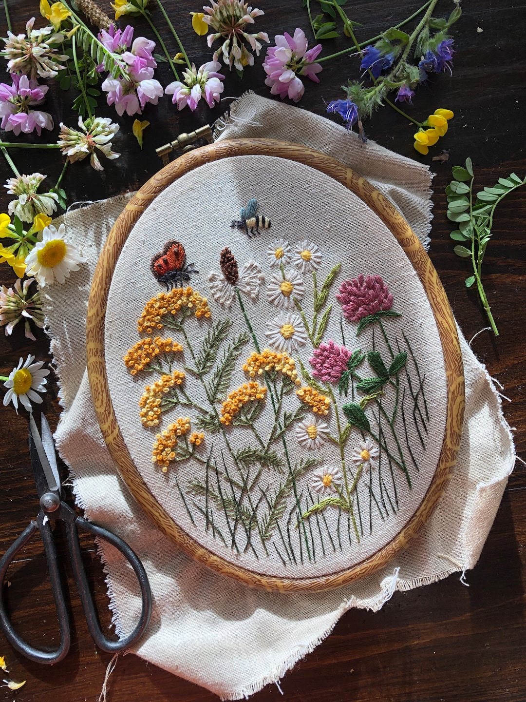 Warm Meadow - Embroidery PDF Pattern Download, Yellow Yarrow, Daisy ...