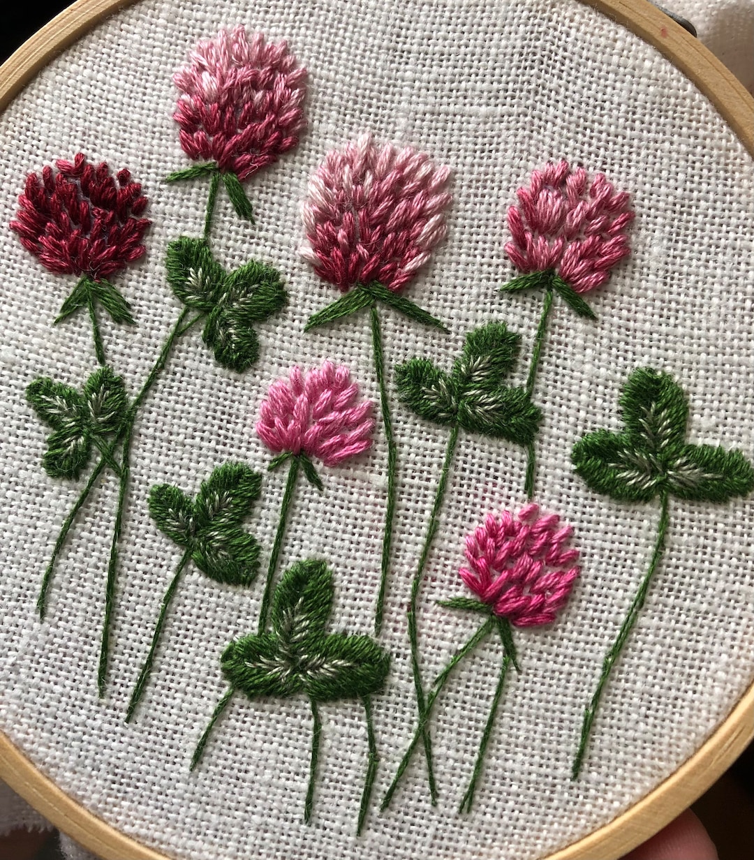 Hand Embroidery PDF Design - Pink Clovers, Embroidery Pattern for ...