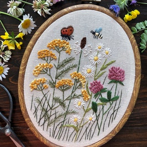 Warm Meadow - Embroidery PDF Pattern Download, Yellow Yarrow, Daisy ...