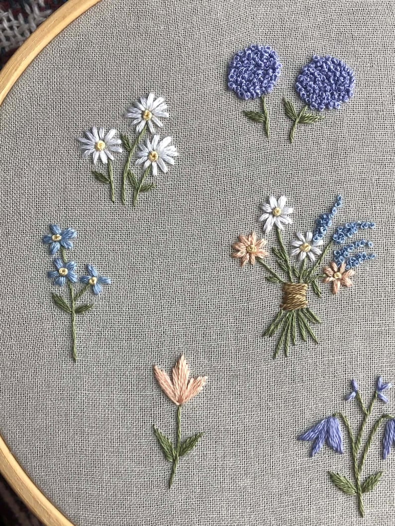 Tiny Flowers Hand Embroidery Pattern: Beginner Embroidery Floral Design ...