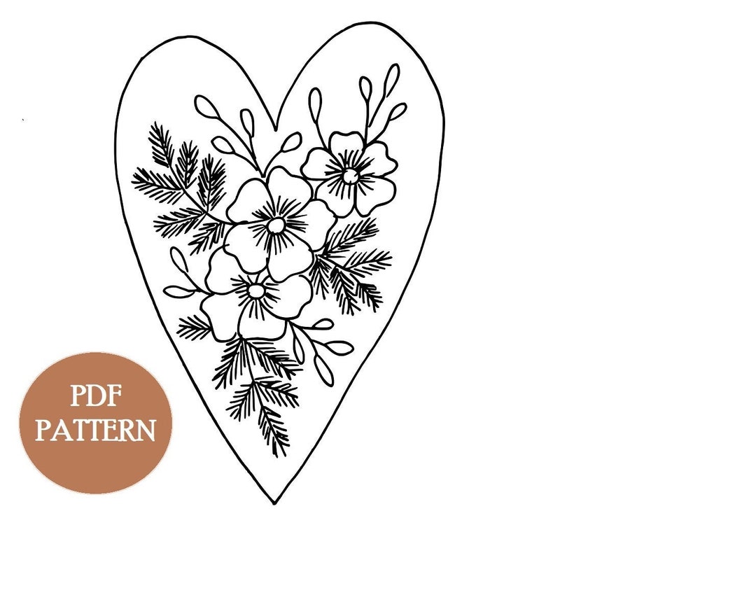Embroidered Heart PDF Pattern- Flower Pattern, Botanical Handmade ...