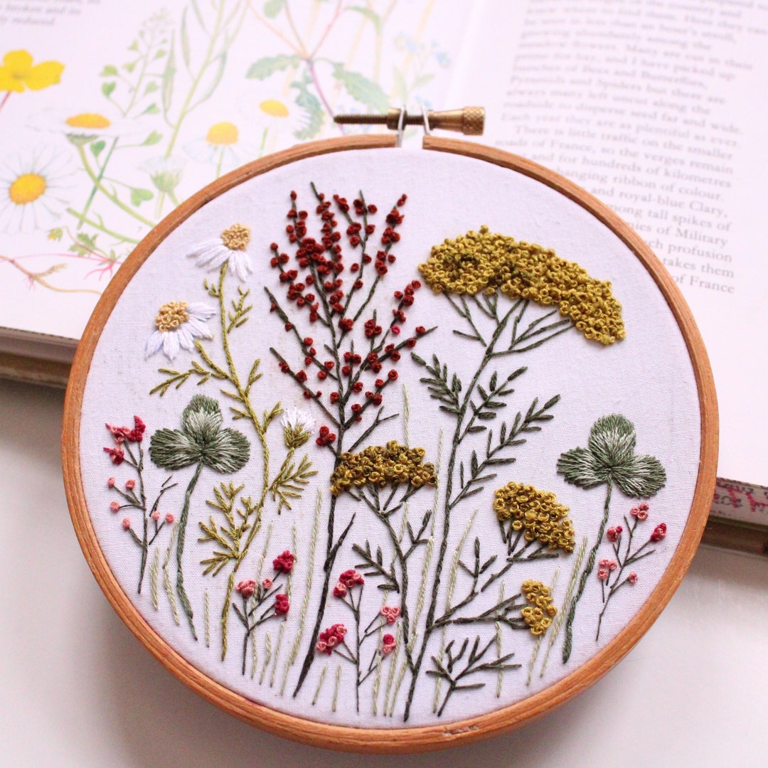 Roadside Wildflowers Embroidery PDF Pattern | Yarrow, Chamomile, Clover ...