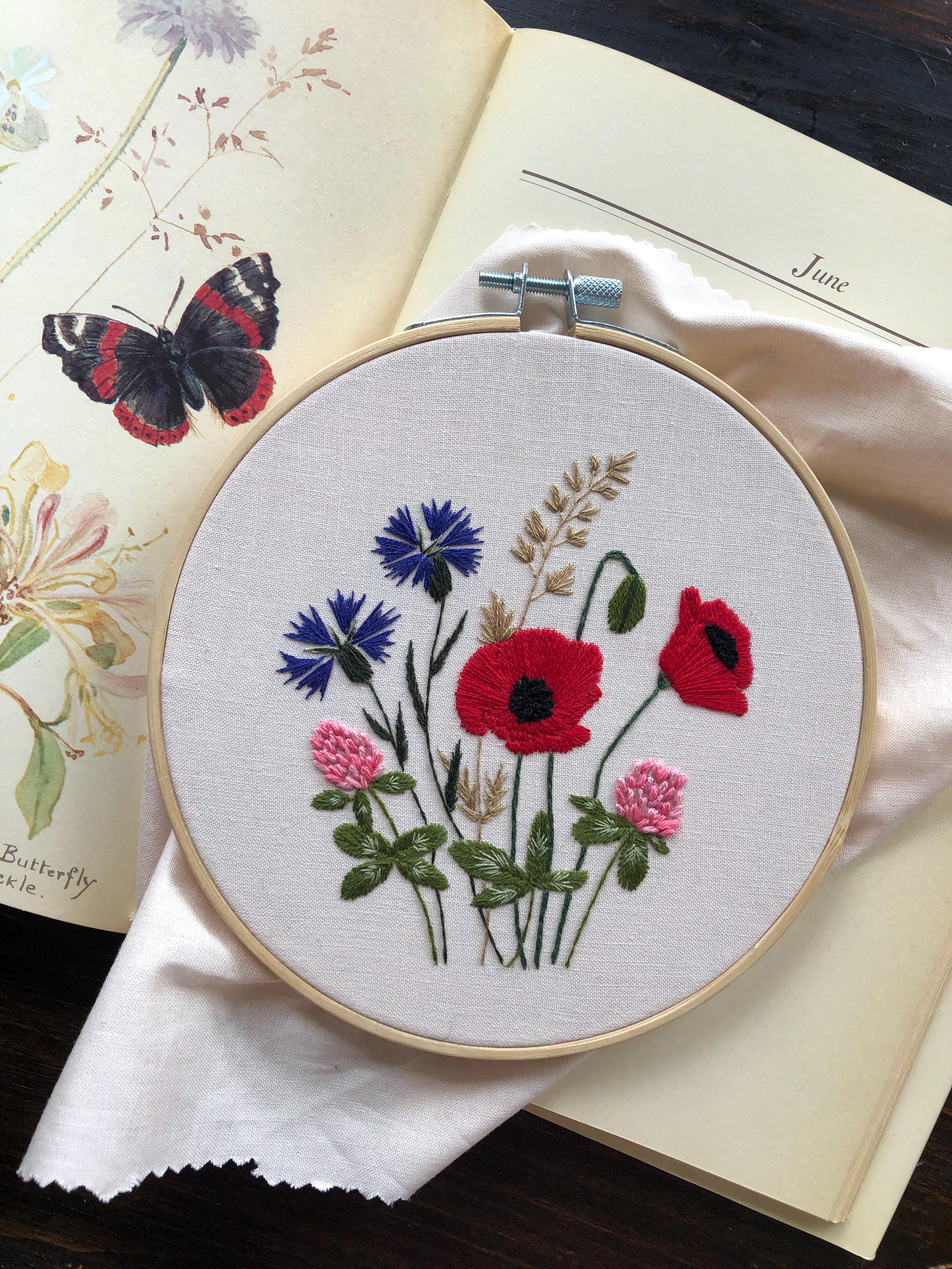 Red Poppy Embroidery Pattern: Clover, Cornflower Meadow (PDF Download ...