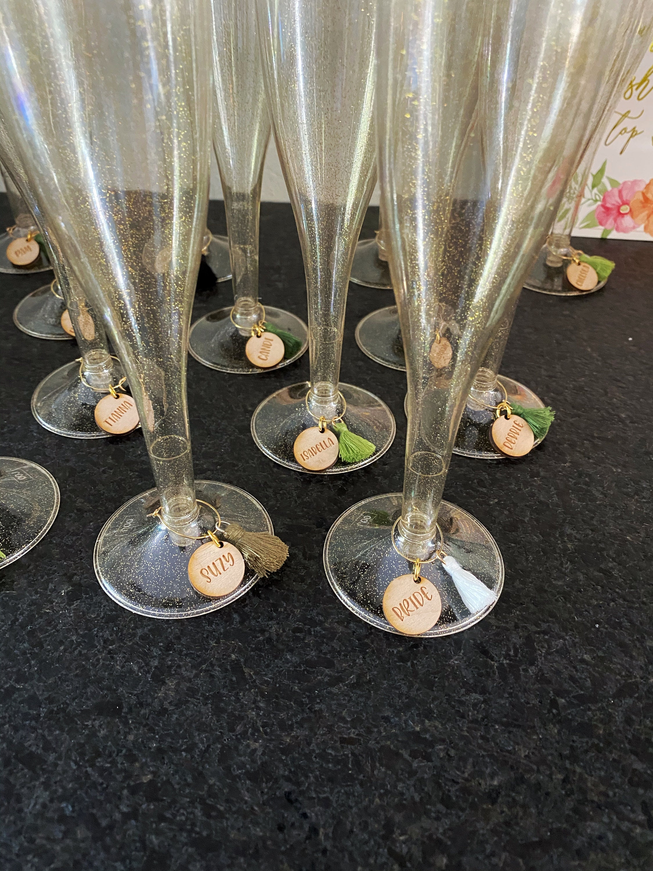 Gold Thread Mimosa Glass Name Tags for Bridal Shower Tassel - Etsy