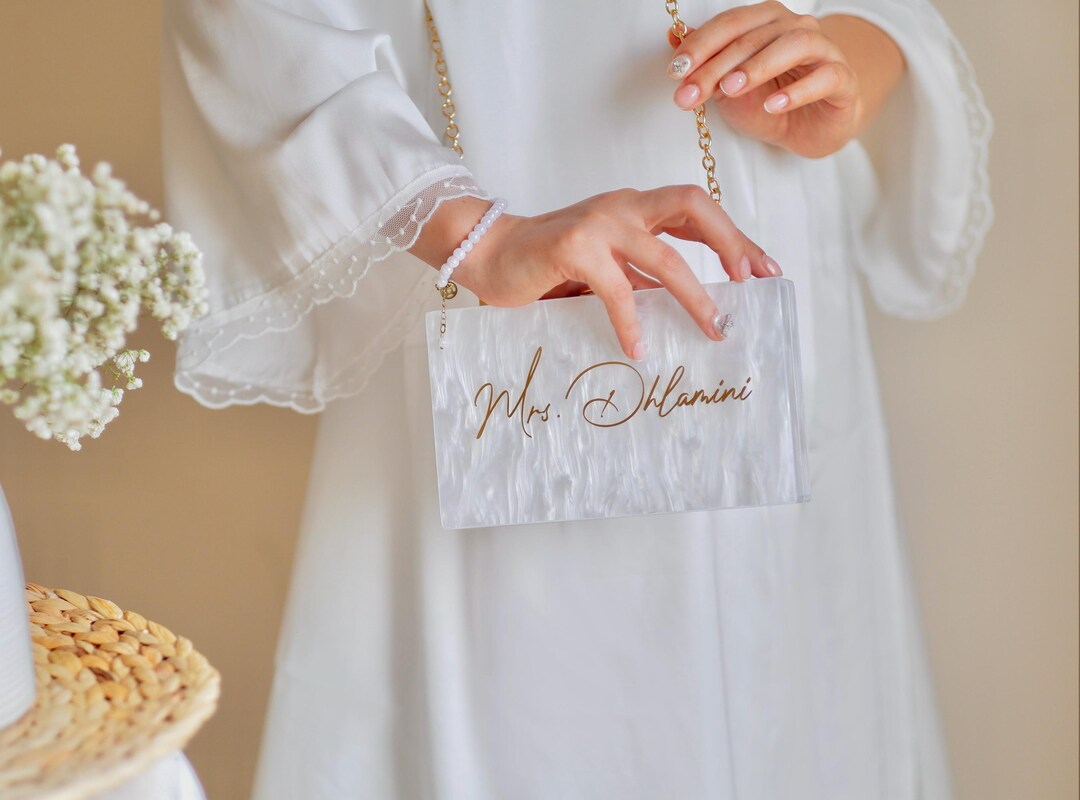 Mrs Purse, Bride Gift, Marbled Acrylic Box Clutch, Personalized Clutch ...